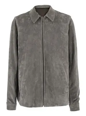 Rick Owens Brad' Grey Jacket With Classic Collar And Back Strap In Suede - Multicolor