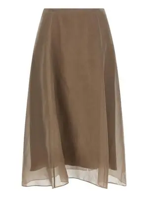 Brunello Cucinelli BRUNELLO CUCINELLI Crispy Silk Midi Circle Skirt Cream