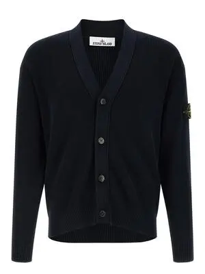 Stone Island 5100009 Ribbed Cotton Cardigan - Blue