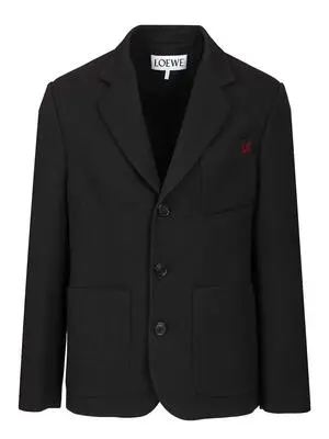 Loewe Single-breasted Wool Jacket With Embroidered Logo - Blue