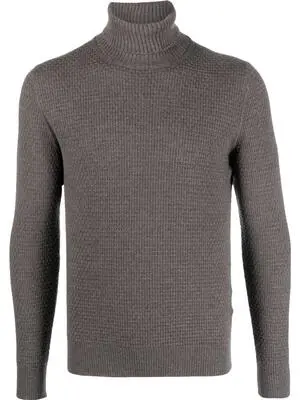 Tagliatore Wool Turtleneck With Woven Motif Gray