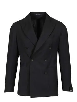Tagliatore Double-breasted Herringbone Fabric Blazer - Blue