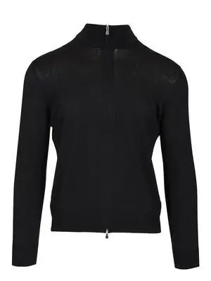 Tagliatore TAGLIATORE Zip-Up High Neck Sweater In Cotton And Silk Blue