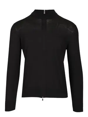 Tagliatore Cotton And Silk High Neck Zip Sweater - Black