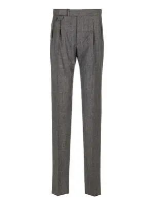 Tagliatore Prince Of Wales Pleated Wool Blend Trousers - Gray