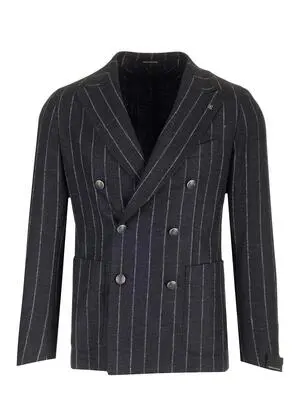 Tagliatore Montecarlo Double-breasted Bouclé Jacket - Blue
