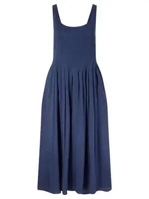 LA LIGNE Pleated Linen-blend Midi Dress - Navy