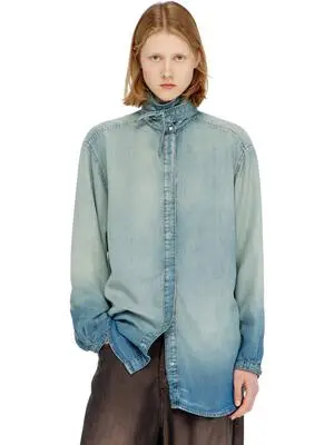 DIESEL® Diesel Marbled Fluid Denim Shirt With Extra-Long Collar