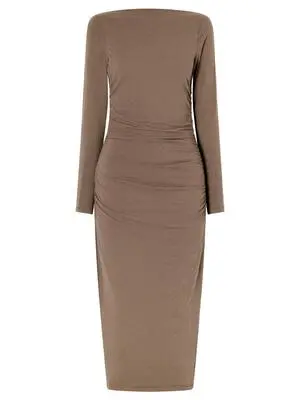 JAMES PERSE Ruched Gathered Cotton-blend Midi Dress - Brown