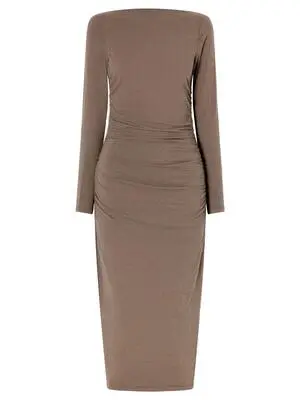 JAMES PERSE Ruched Gathered Cotton-blend Midi Dress - Taupe