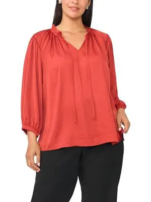 Vince Camuto Raglan Sleeve Tie Neck Peasant Blouse - Fireside