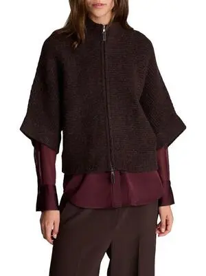 KENNETH COLE Kenneth Cole Dolman Sleeve Zip Cardigan Medium Bark Heather