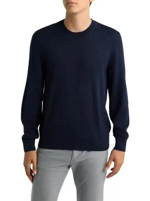 BOSS H-leno Virgin Wool Crewneck Sweater - Dark Blue