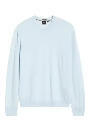 BOSS H-leno Virgin Wool Crewneck Sweater Open Blue