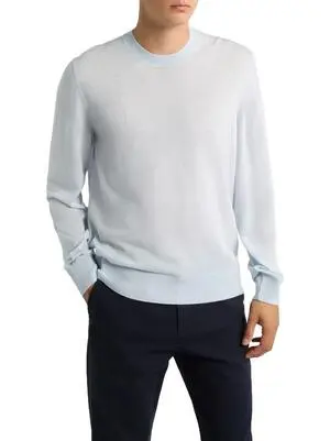BOSS H-leno Virgin Wool Crewneck Sweater - Open Blue