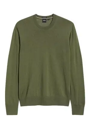 BOSS H-leno Virgin Wool Crewneck Sweater Open Green