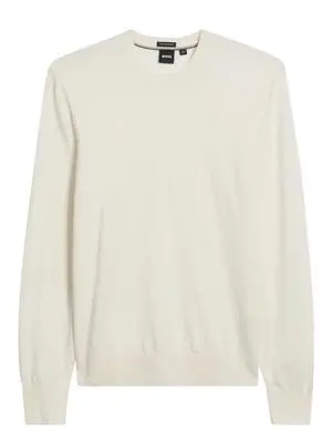 BOSS H-leno Virgin Wool Crewneck Sweater - Open White