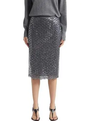 Marella Sequin Trellis Lace Hem Skirt - Medium Grey