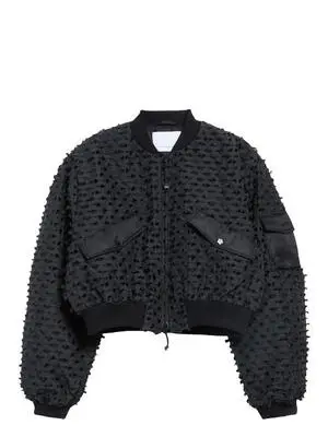 Cecilie Bahnsen Callie Embroidered Crop Bomber Jacket - Black