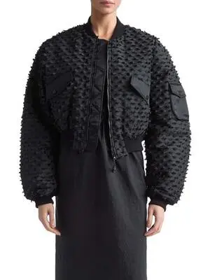 Cecilie Bahnsen Callie Embroidered Crop Bomber Jacket - Black