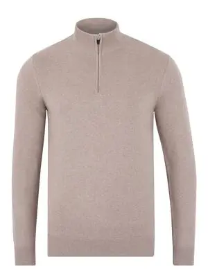 PAUL JAMES KNITWEAR Lightweight Cotton Quarter Zip Neck Jumper - Brown