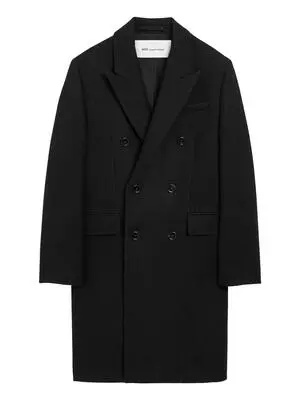 AMI Paris Double Breasted Wool Coat - Black