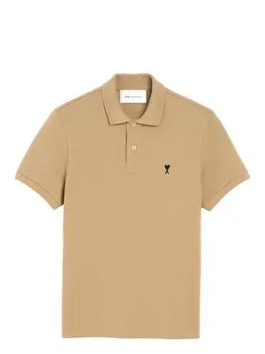 AMI Paris Beige Cotton Polo With De Coeur Beige - Mastic Beige/black