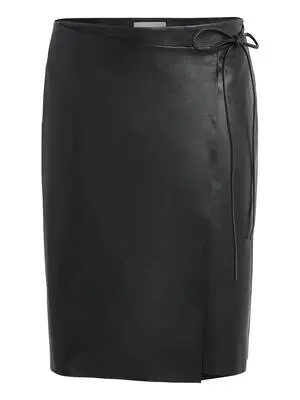 ST. AGNI Leather Wrap Midi Skirt - Black