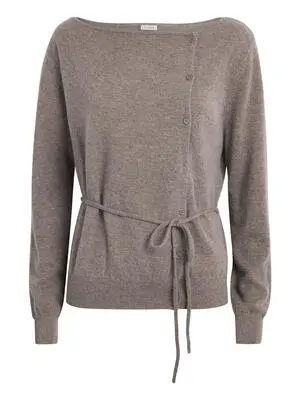 ST. AGNI Cashmere Belted Asymmetrical Cardigan - Brown