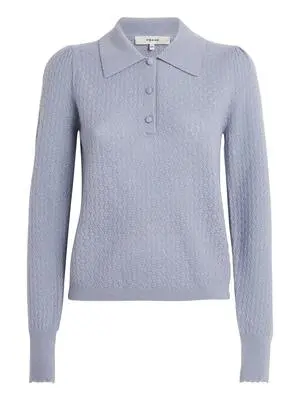 FRAME Cashmere Honeycomb Knit Polo Sweater - Blue