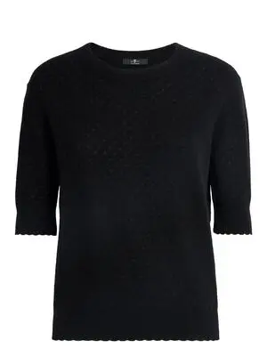 7 For All Mankind Cashmere Pointelle Short-sleeve Sweater - Black