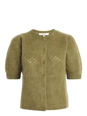 FRAME Cashmere Short Sleeve Cardigan - Green