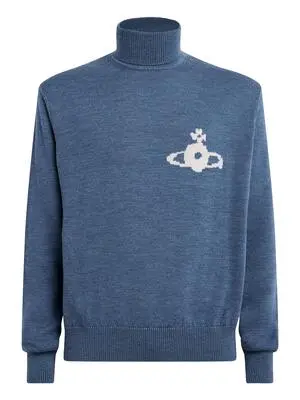 VIVIENNE WESTWOOD Merino Rollneck Sweater With Intarsia Orb Logo - Blue