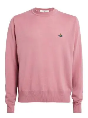 VIVIENNE WESTWOOD Wool Crew Neck Sweater With Embroidered Orb Logo - Pink