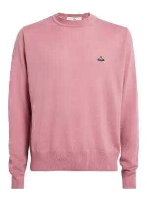 VIVIENNE WESTWOOD Wool Crew Neck Sweater With Embroidered Orb Logo - Pink