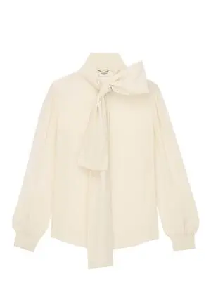 Saint Laurent Silk Pussybow Blouse - Nude