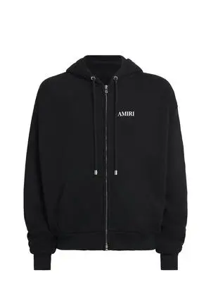 Amiri Cotton Logo Zip-up Hoodie - Black