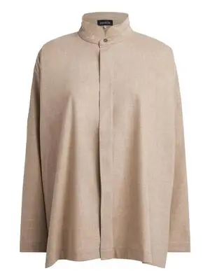 Eskandar Virgin Wool-cashmere Double Stand-collar Shirt - Neutral