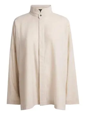 Eskandar Virgin Wool-cashmere Double Stand-collar Shirt - Neutral