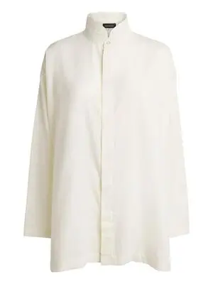 Eskandar Brushed Double Stand-collar Shirt - White