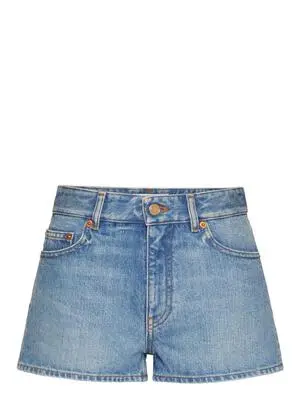 VALENTINO Valentino Logo Patch Straight Hem Denim Shorts