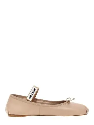 Miu Miu Miu Miu Logo-Printed Bow Detailed Ballerina Shoes Nude