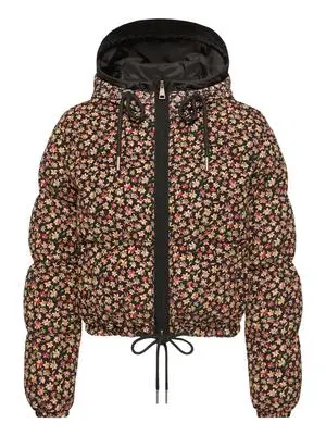 Moncler Floral Print Down Jacket With Hood - Black