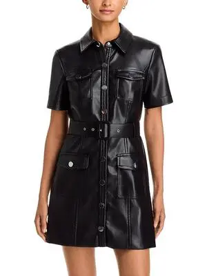 TOCCIN Lydia Belted Faux Leather Mini Dress - Jet