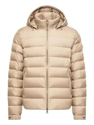 Moncler Arneb Hooded Short Down Jacket With Leather Trim - Beige