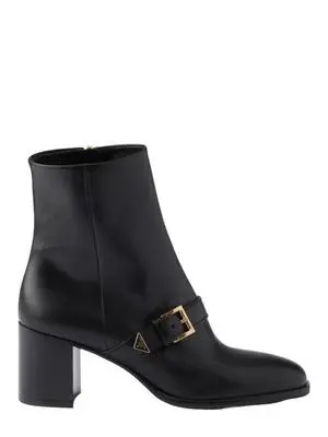 Prada Leather Ankle Boots With Buckle Detail - Black