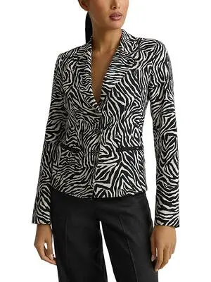 St. John Zebra Print Notched Collar Blazer - Black/linen