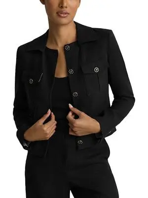St. John Stretch Linen Blend Jacket - Black