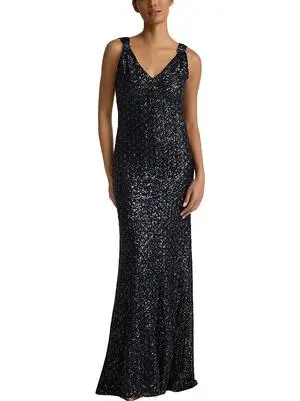 St. John Sequin Embroidered Gown - Midnight