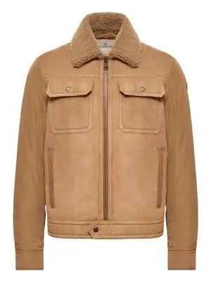 Moncler Zerique Shearling Suede Short Down Jacket - Camel Beige